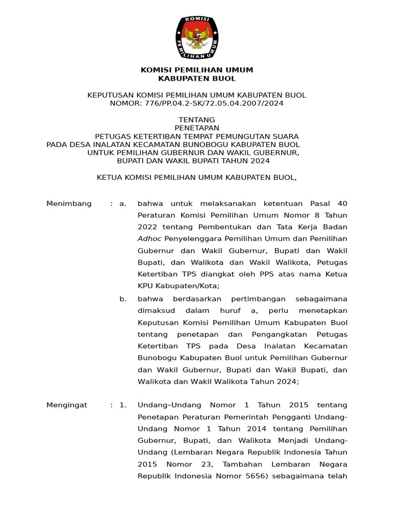 SK Pam Tps Pilkada 2024 | PDF