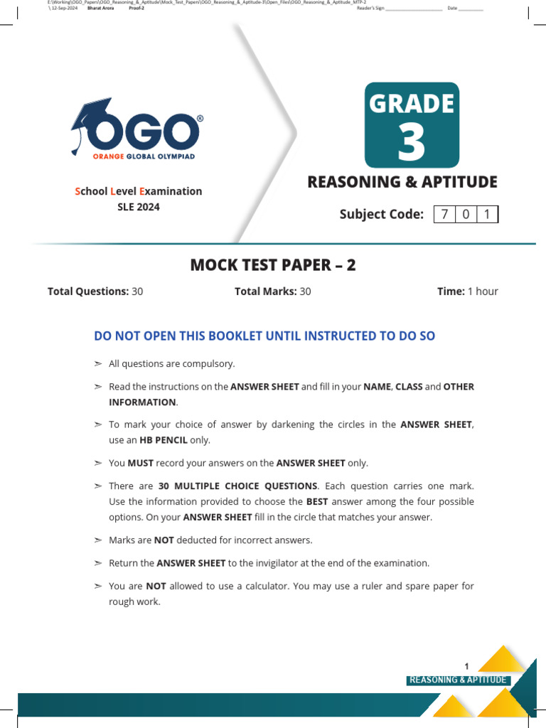OGO - Reasoning - & - Aptitude - GRADE 3 | PDF
