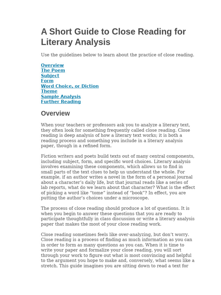 A Short Guide To Close Reading For Literary Analysis | PDF ...