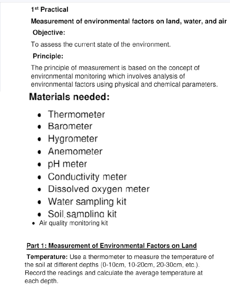 Measurement of Enviromental Factors On Land Water and Air | PDF