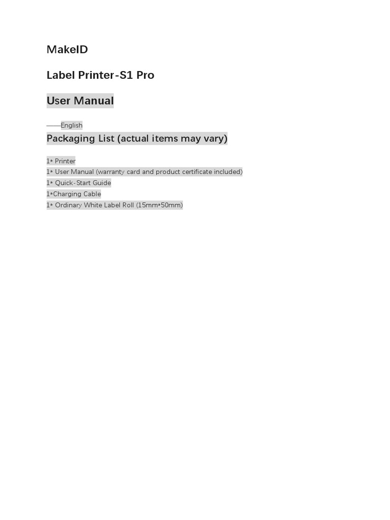 MakeID S1 Pro Label Printer Manual | PDF | Electromagnetic Interference ...
