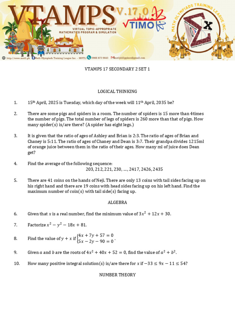 VTAMPS 17 Secondary 2 Set 1 | PDF | Triangle | Area