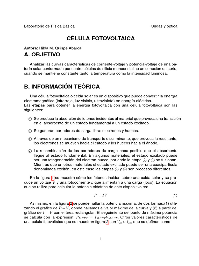 Guía 12 - Célula - Fotovoltaica - Final | PDF | Célula solar | Fotovoltaica