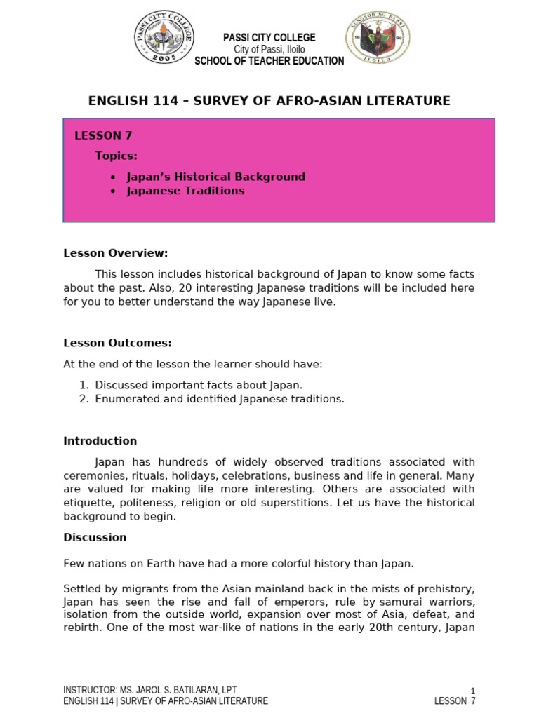 LESSON-7-AFRO-ASIAN | PDF | Japanese Language | Japan