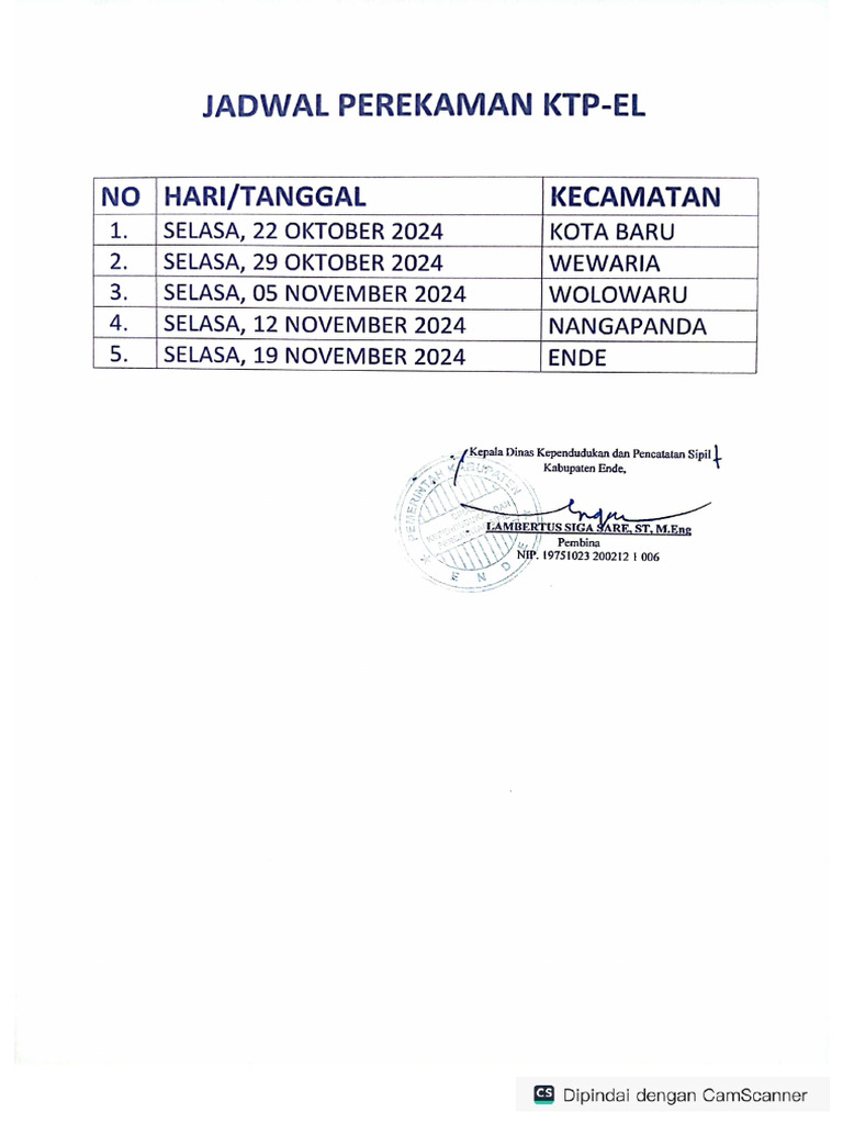 Jadwal Perekaman Ktp-El | PDF