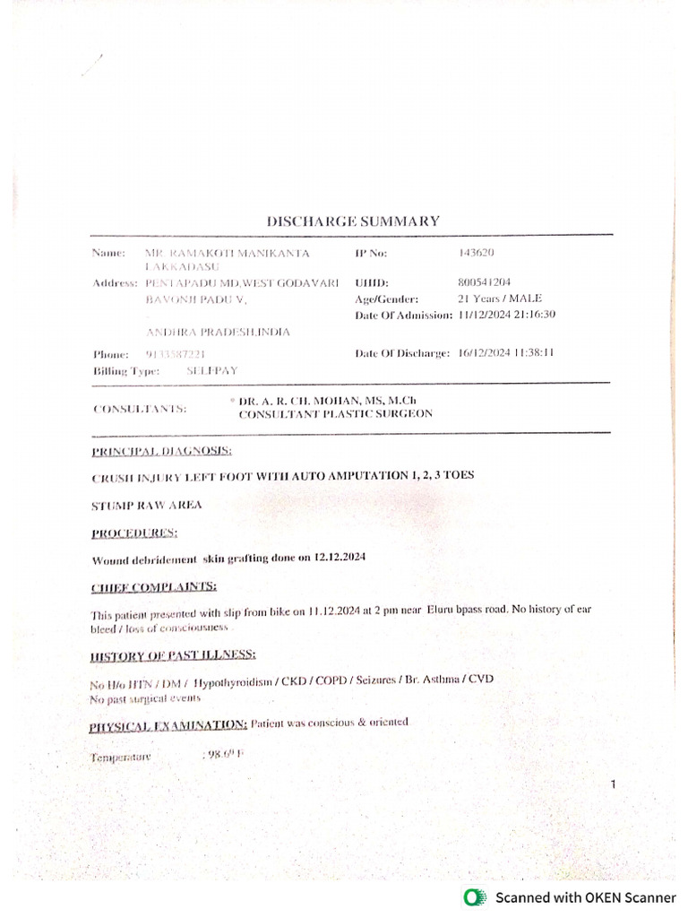 HDu Patient Rama Koti Manikanta Discharrge Summary | PDF