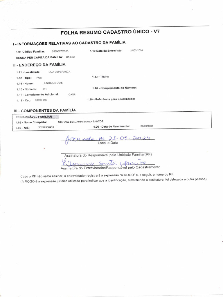 Folha de Cadastro | PDF