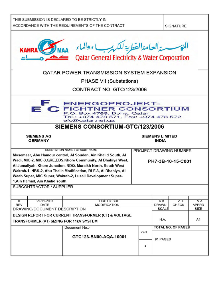 CT & VT Sizing for 11kV Substations | PDF | Transformer | Relay