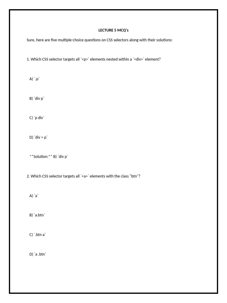 LECTURE 5 Questions | PDF
