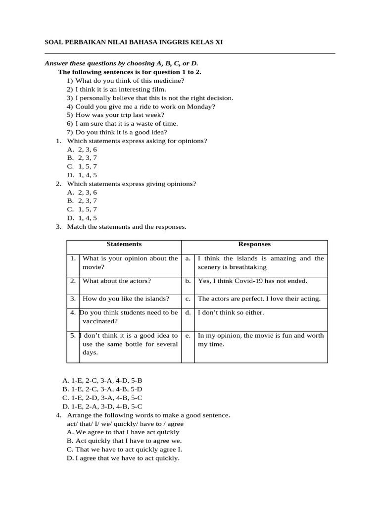 Soal Perbaikan Nilai Bahasa Inggris XI | PDF