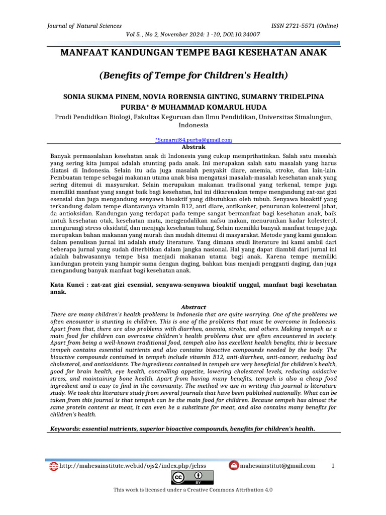Manfaat Tempe Bagi Kesehatan Anak (1) - 2 | PDF