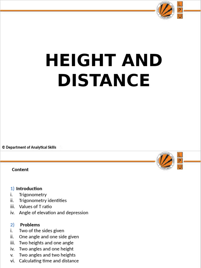10 PEA 306 Height and Distance | PDF | Trigonometry | Elementary Geometry