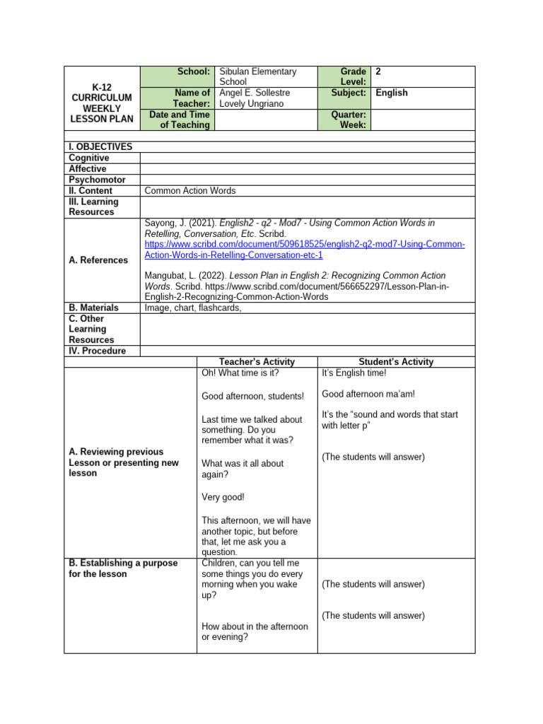 Common-Action-words | PDF | Lesson Plan | Word