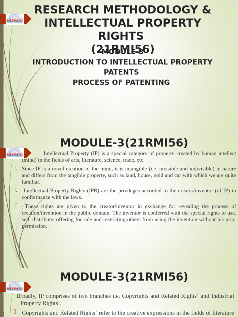 21RMI56 MODULE 3edited | PDF | Patent Application | Patent
