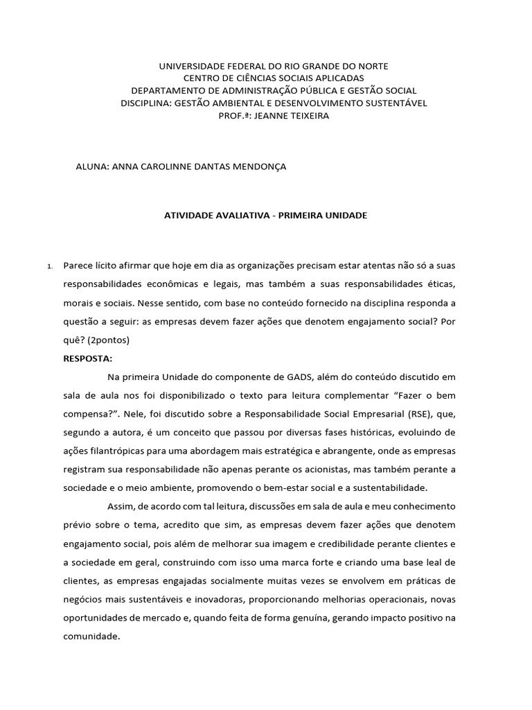 1 Avaliação GADS - Anna Carolinne Dantas Mendonça | PDF ...