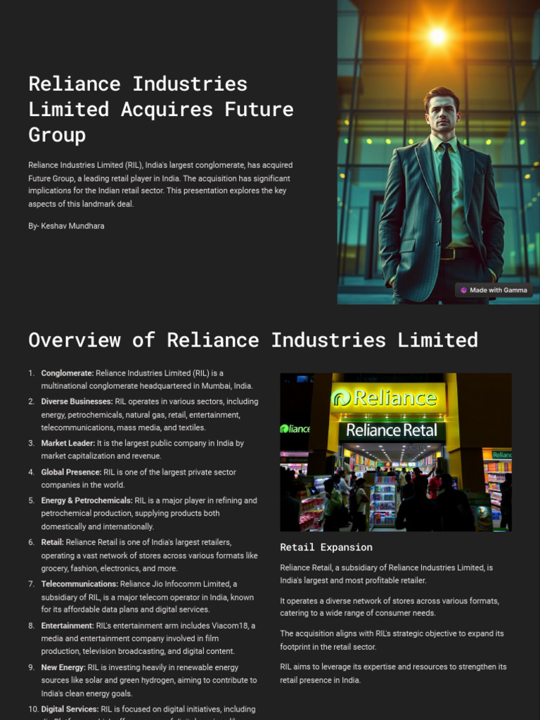 Reliance Industries Limited Acquires Future Group | PDF | Mergers And Acquisitions | Business