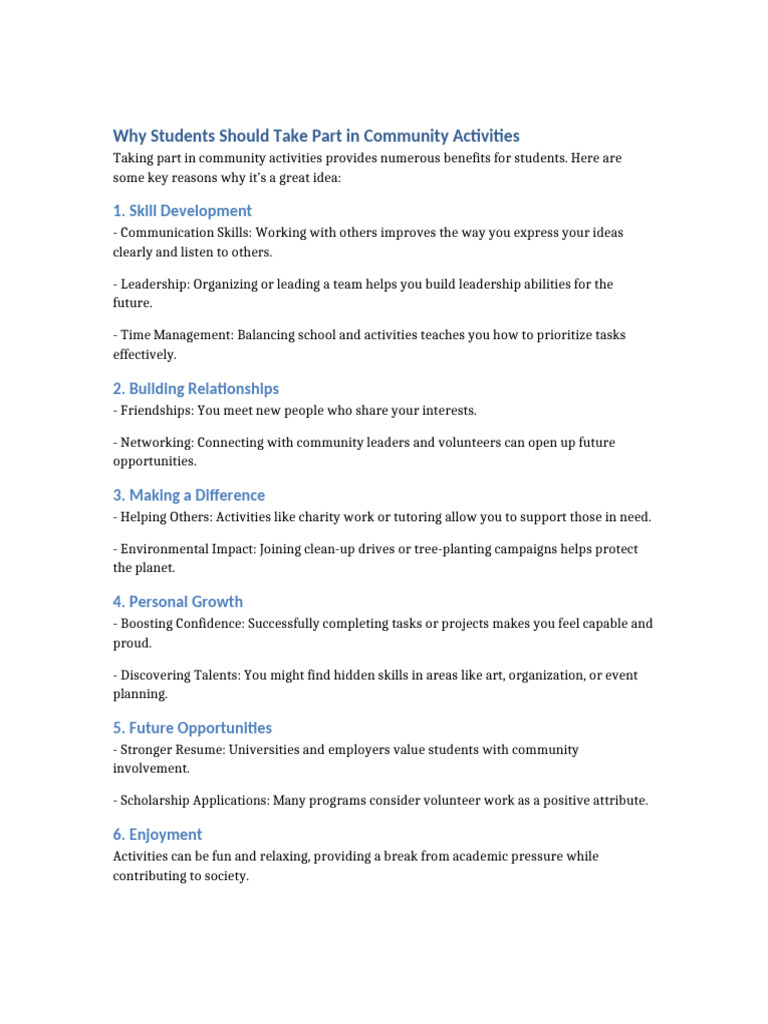 Why Students Should Take Part in Community Activities | PDF