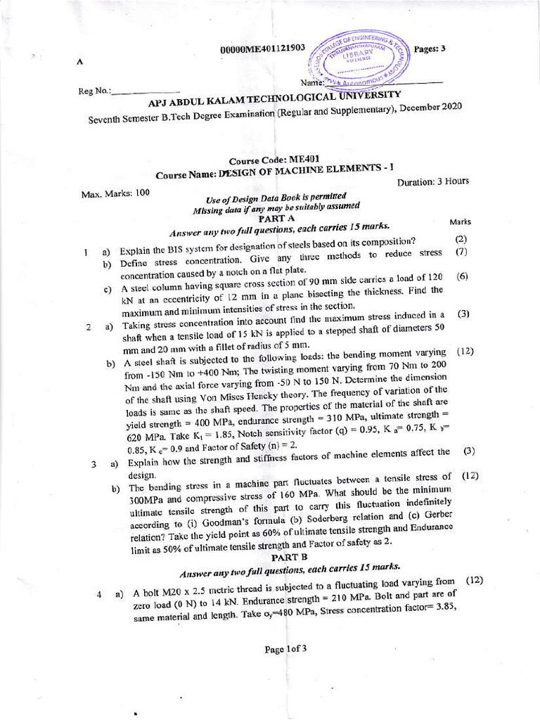 2020 Dec. ME401-D - Ktu Qbank | PDF