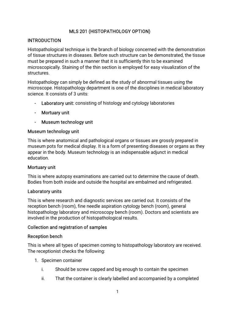 Mls 201 Histopat Introduction To Mls | PDF