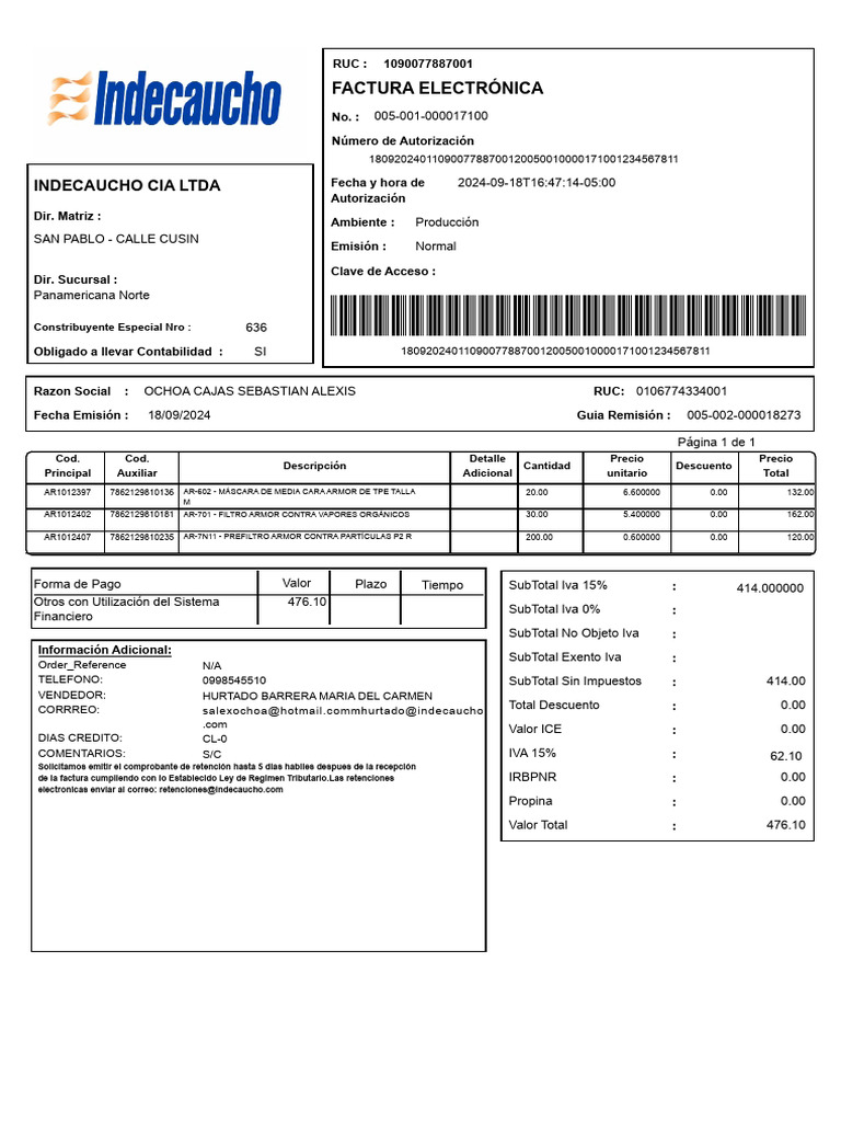 Factura Electrónica: Indecaucho Cia Ltda | PDF | Factura | Economias