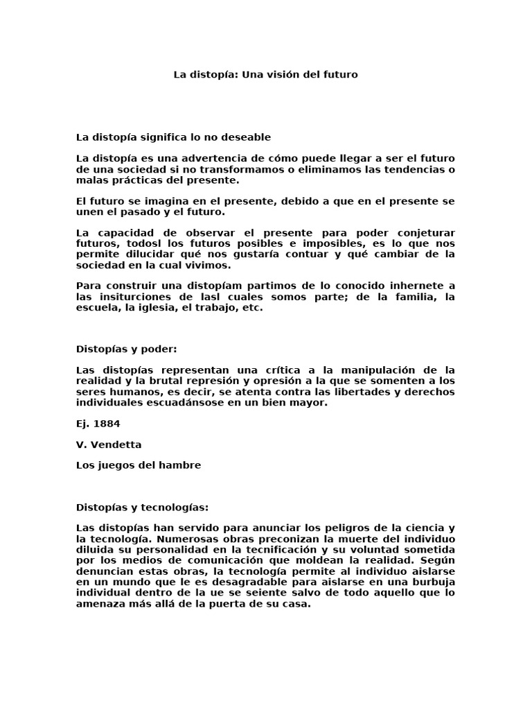 Significado de la distopía y su crítica | PDF