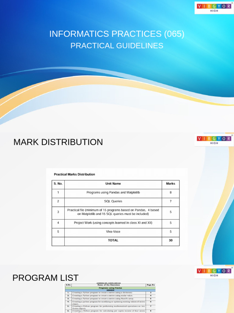 Informatics Practices Practical Guide | PDF