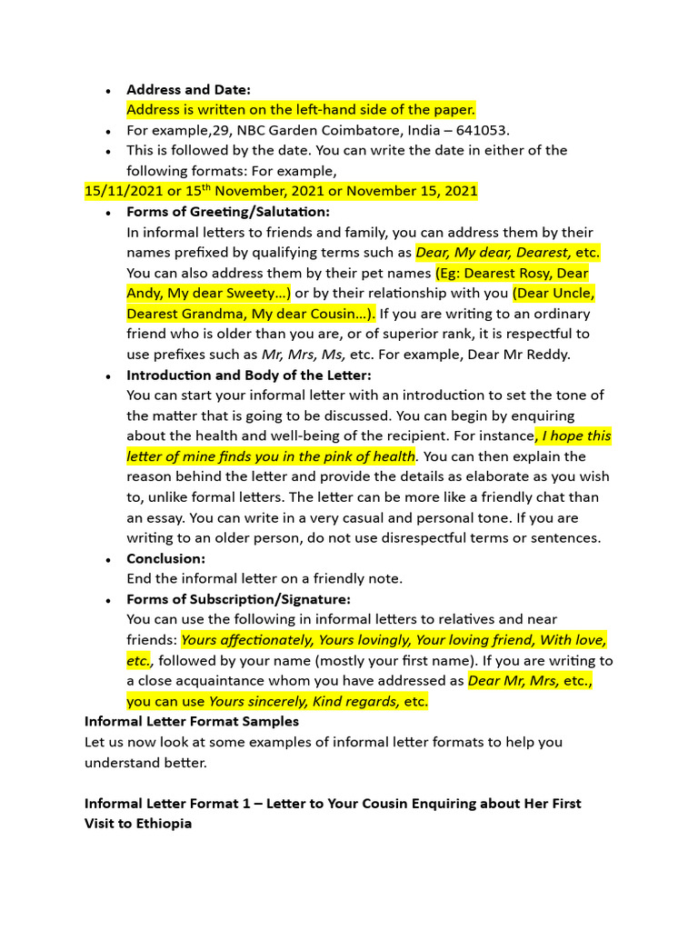 Informal and Formal Letter Formats | PDF