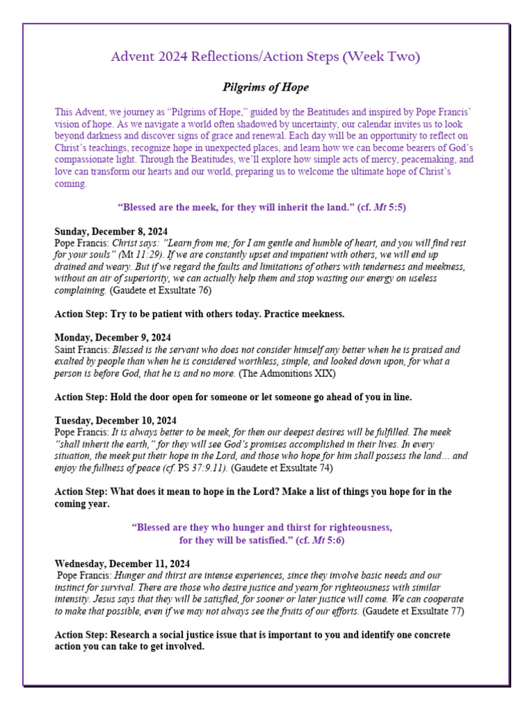 Advent Reflections 2024 Week Two | PDF | Beatitudes | Justice