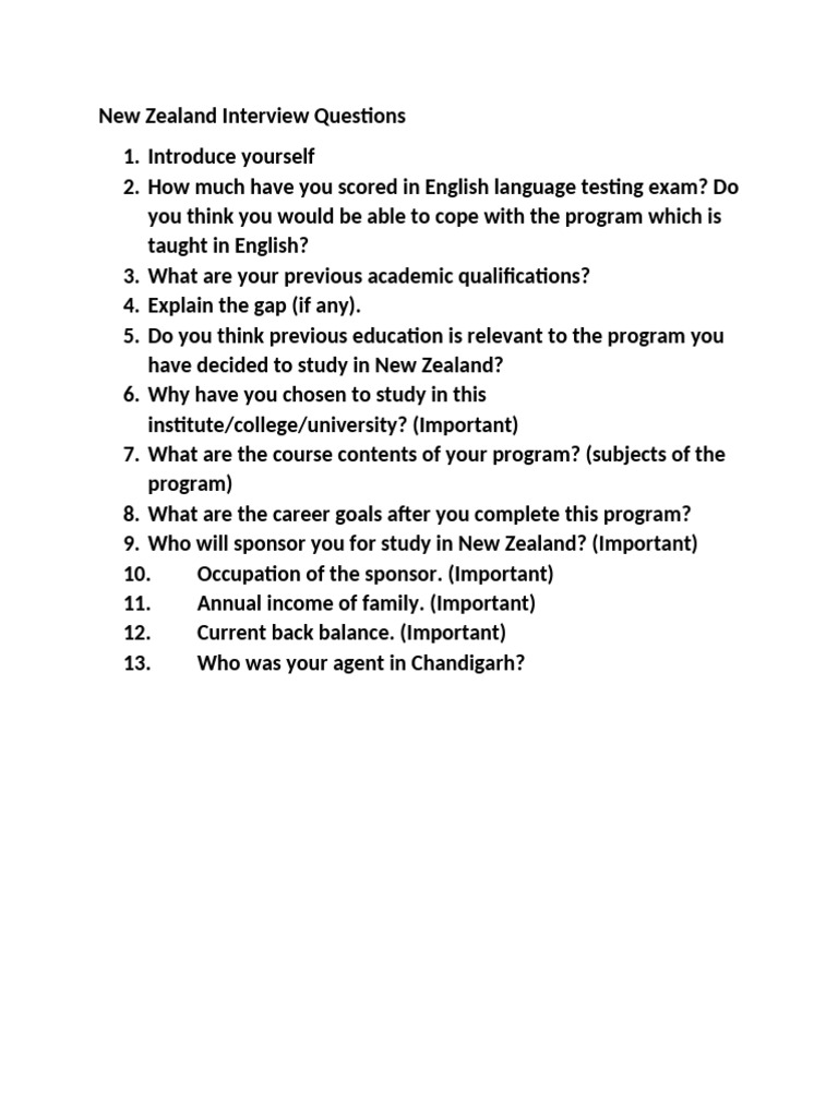 New Zealand Interview Questions | PDF