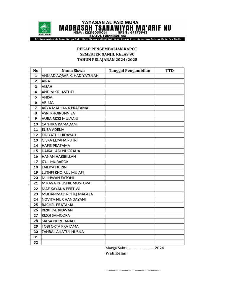 Absen Pengambilan Rapot | PDF