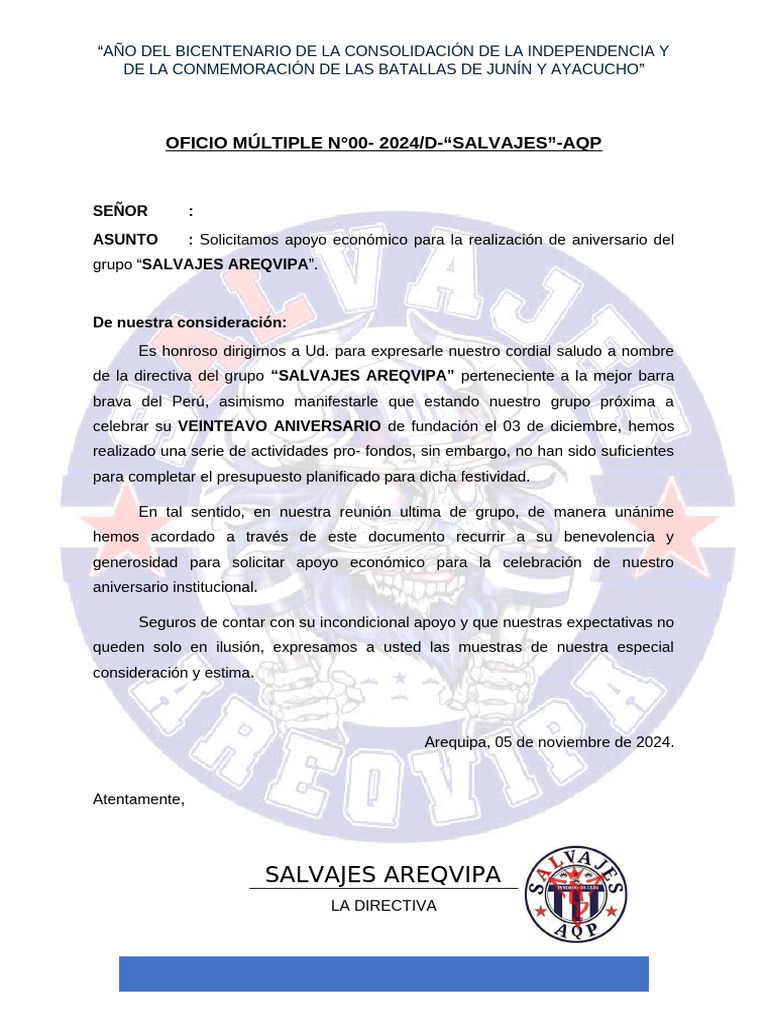 Oficio Apoyo Economico 00 | PDF