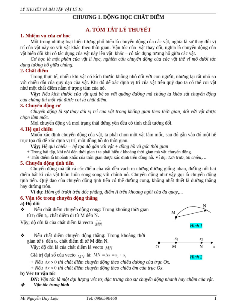 Tom Tat Ly Thuyet Va Bai Tap Chuong 1 Vat Ly 10.9039 | PDF