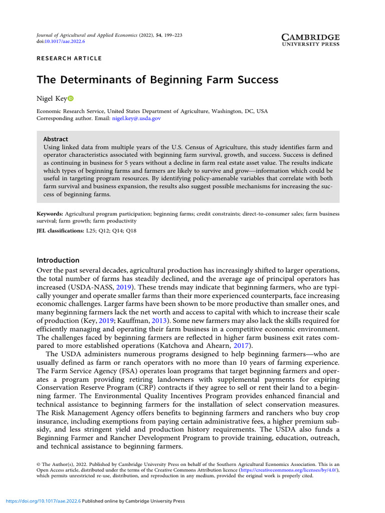 The Determinants of Beginning Farm Success | PDF | Agriculture The Determinants of Beginning Farm Success | PDF | Agriculture