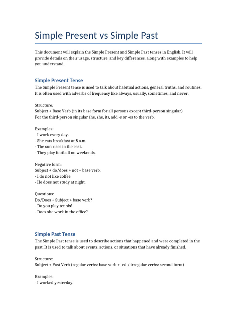Simple Present Vs Simple Past Explanation | PDF | Grammatical Tense | Verb