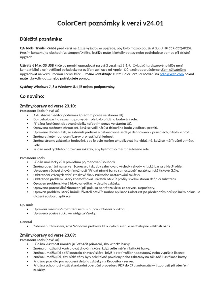 ColorCert Release Notes CS | PDF