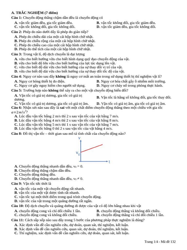 A. TRẮC NGHIỆM (7 điểm) Câu 1: A. B. C. D. Câu 2: A. B. C. D. Câu 3: A. B. C. D. Câu 4: không A ...