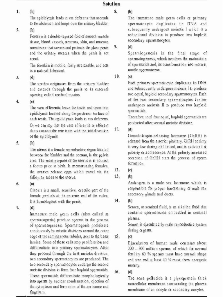 Test 75 Human Reproduction-Key | PDF | Menstrual Cycle | Fertilisation