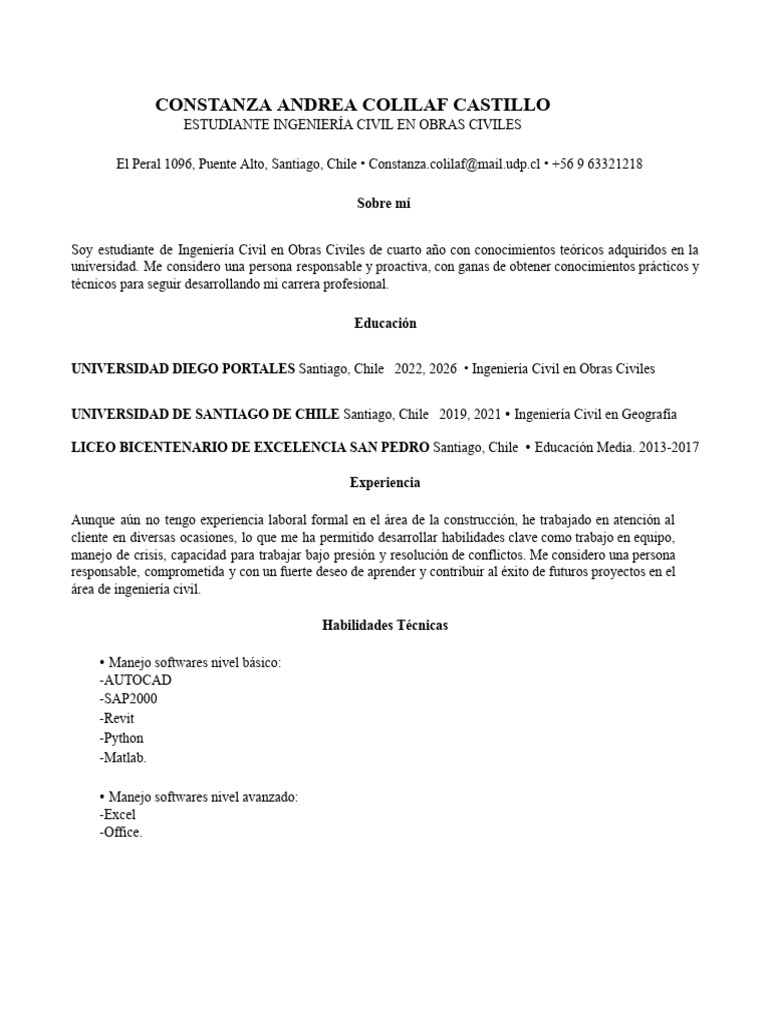 CV - Constanza Colilaf | PDF