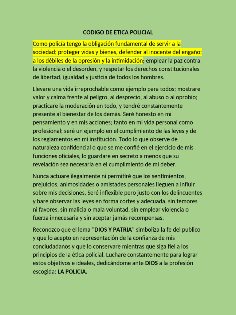 Codigo de Etica Policial | PDF