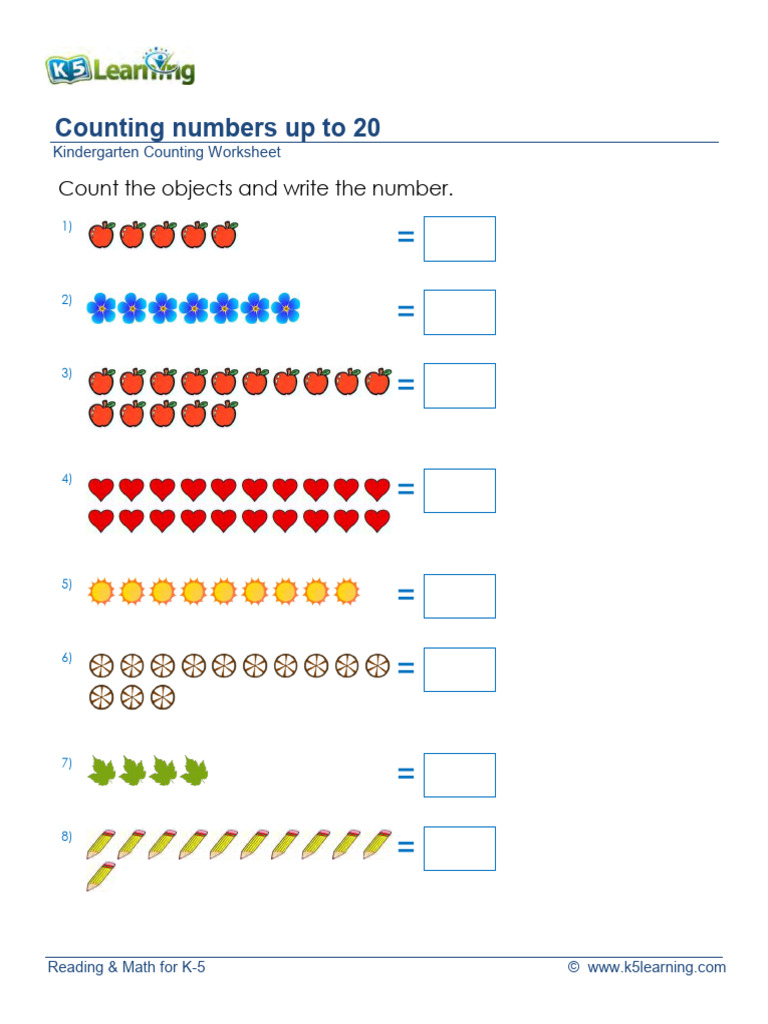Kindergarten Counting To Twenty Worksheet 2 | PDF