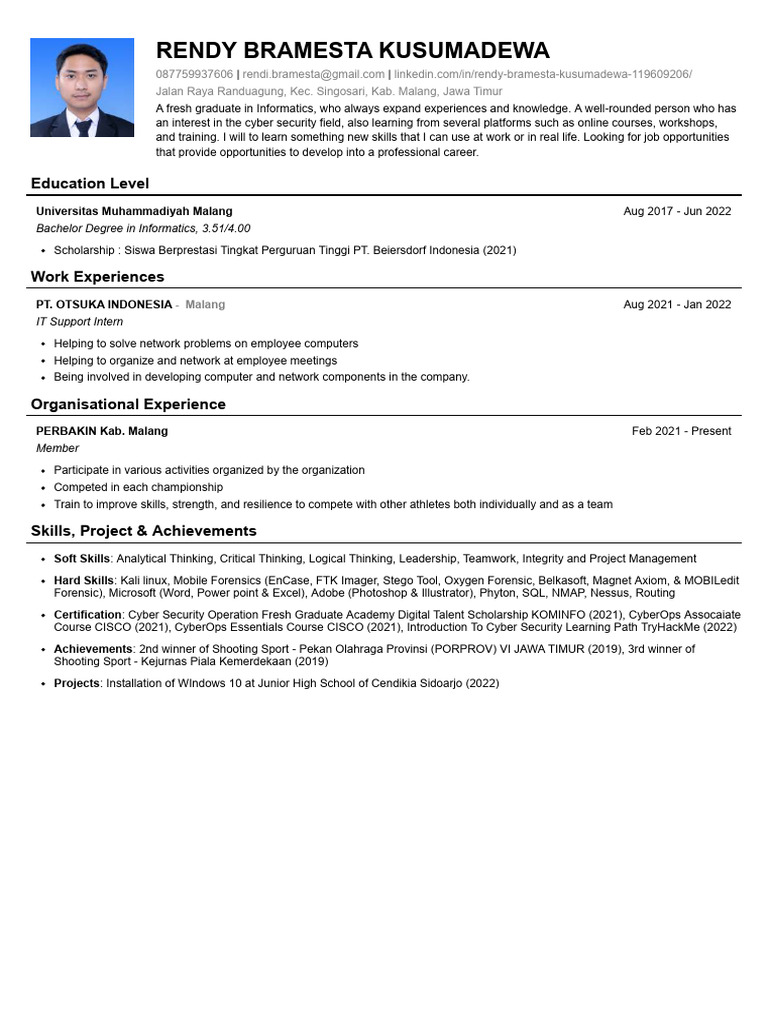 CV RendyBramestaK | PDF | Computing