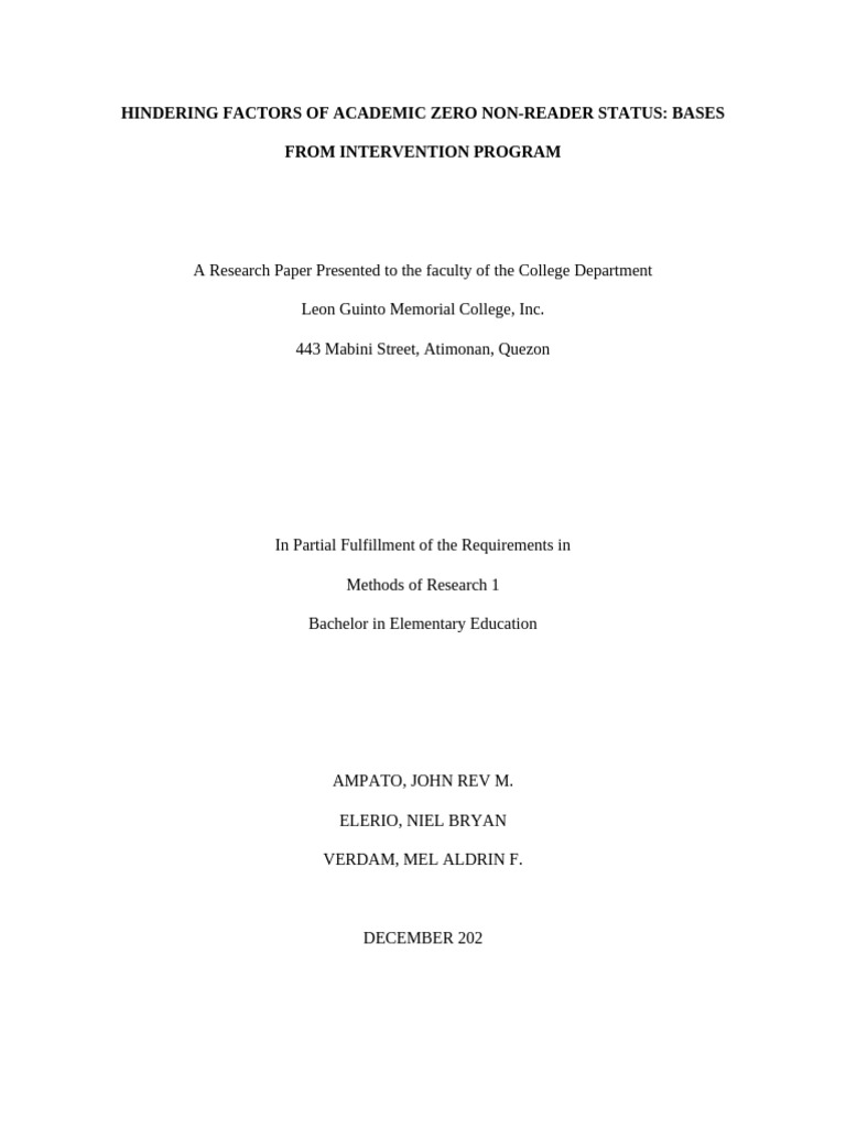 Hindering Factors of Academic Zero Non | PDF | Reading Comprehension ...