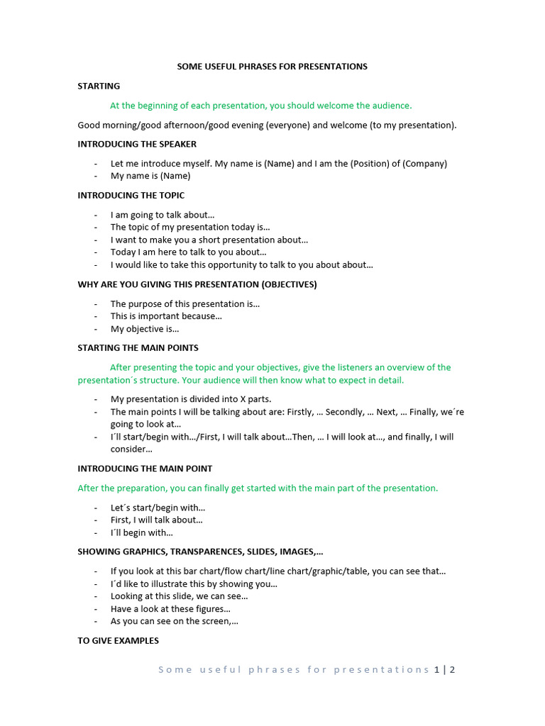 Some Useful Phrases For Presentations | PDF