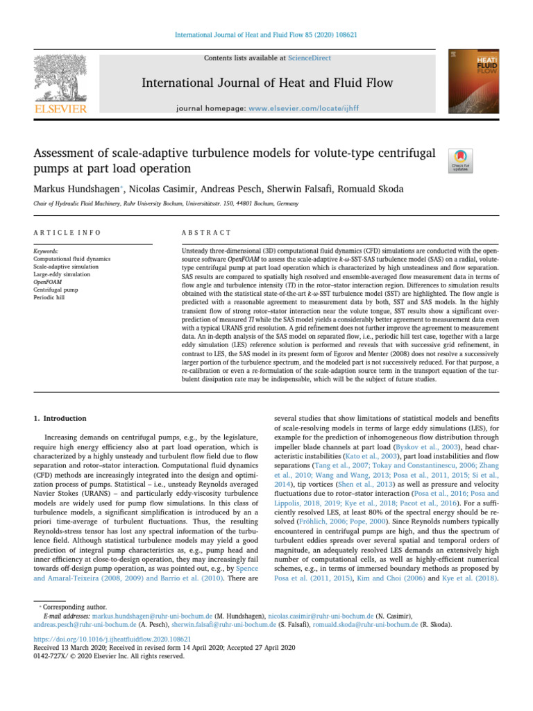 Assessment of scale-adaptive turbulence models for volute-type centrifugal | PDF | Turbulence ...