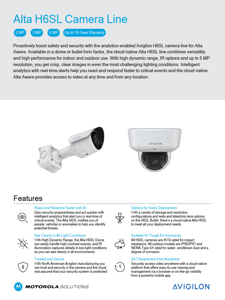avigilon-h6sl-alta-datasheet-en | PDF | Infrared | Camera