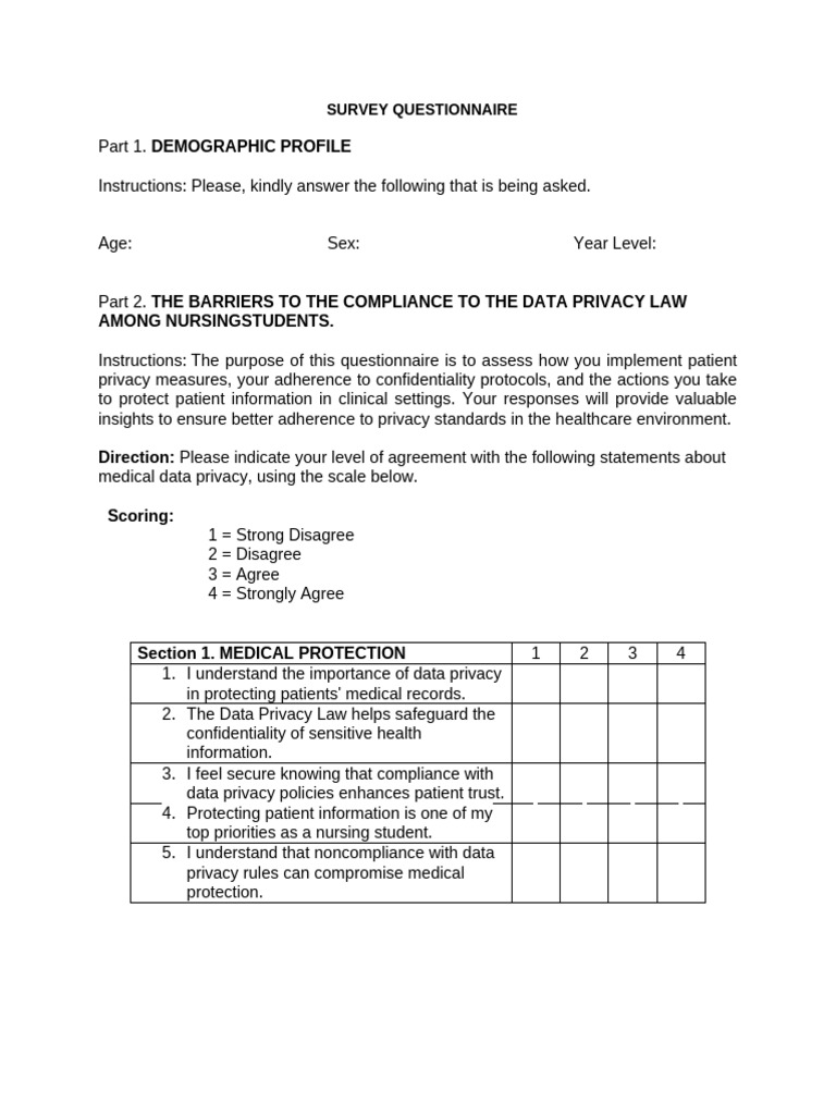 SURVEY QUESTIONNAIRE | PDF | Information Privacy | Privacy