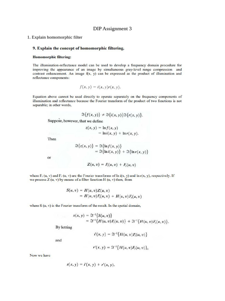 DIP Assignment 3: 1. Explain Homomorphic Filter | PDF | Rgb Color Model | Matrix (Mathematics)