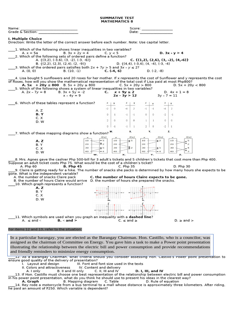 Q2-Summative Test-Math 8 (2) | PDF | Mathematical Logic | Logic