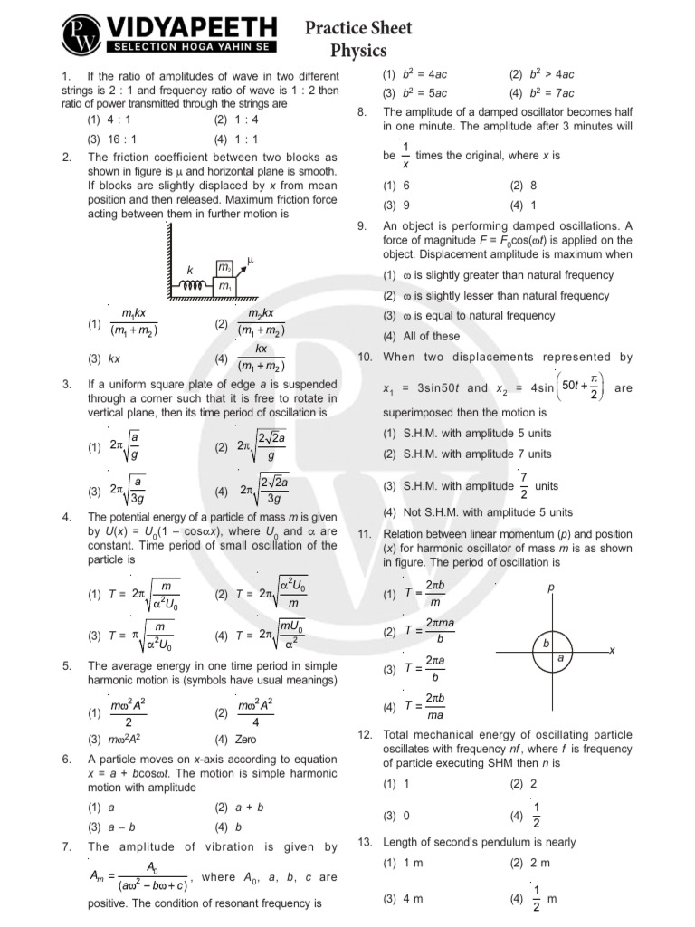 Physics Practice Sheet for SHM | PDF | Oscillation | Pendulum