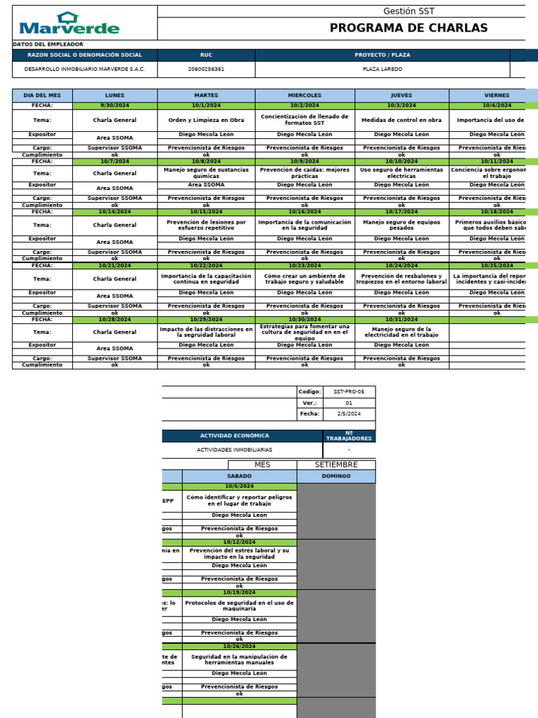 Formato - Programa de Charlas | PDF